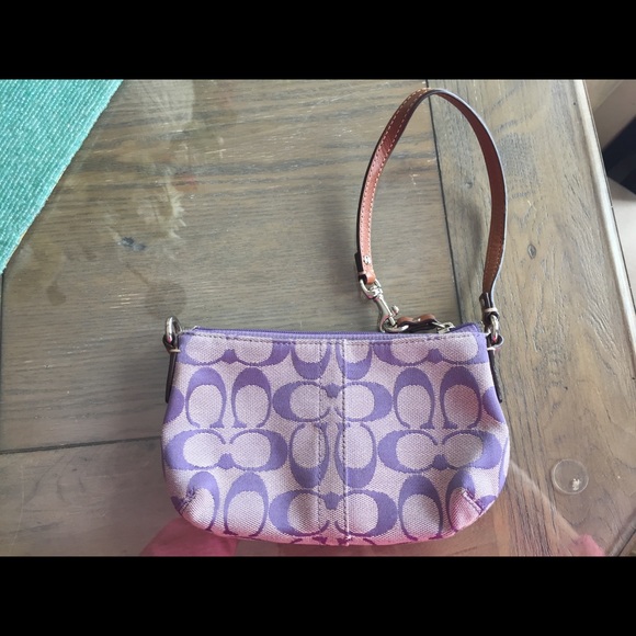 Coach | Bags | Coach Wristlet With Signature Pattern Purple | Poshmark